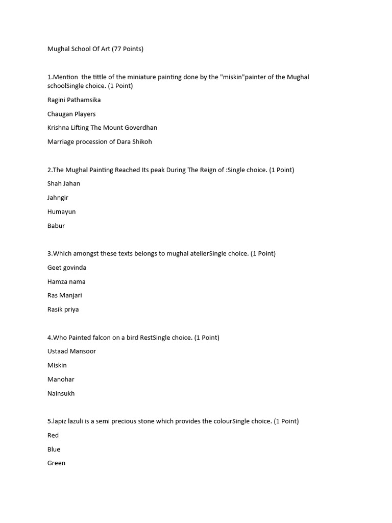 Mughal School of Art One Word | PDF | Mughal Empire | Timurid Dynasty