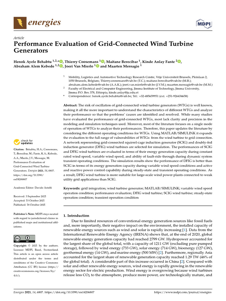 Behabtu Performance Evaluation Of Grid Connected Wind Turbine Pdf Wind Power Electrical Grid