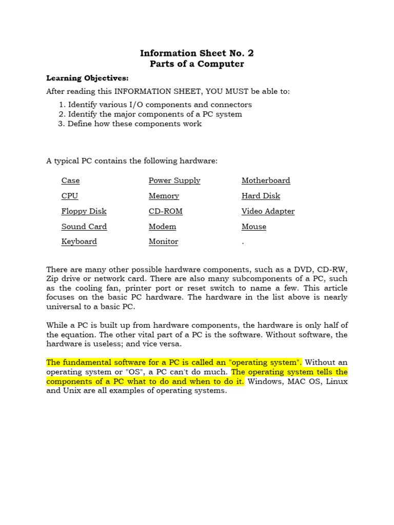 Info2 - Parts of Computer | PDF