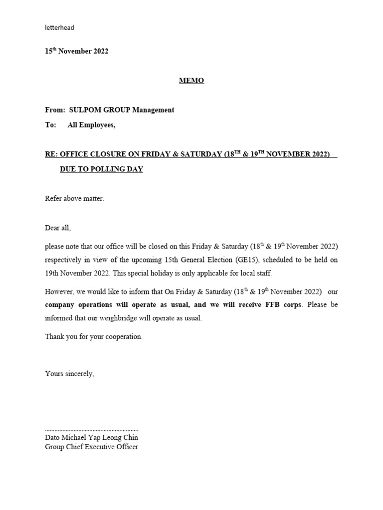 Memo For Polling Day | PDF