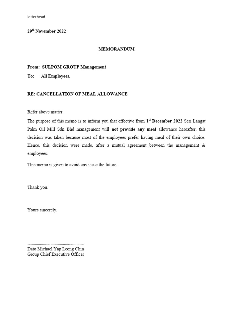 Memo For Allowance | PDF