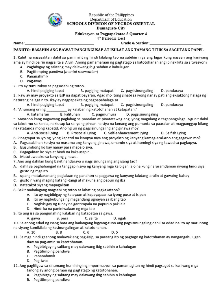 NegOr EsP8 Assessment Q4 | PDF