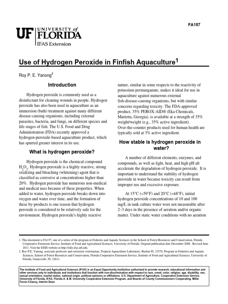 Use of Hydrogen Peroxide in Finfish Aquaculture | PDF