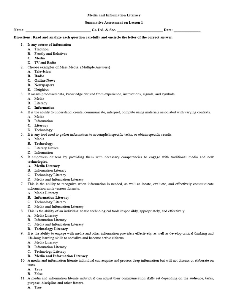 Module 1 Assessment: Media Literacy | PDF