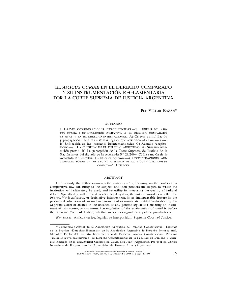 El Amicus Curiae en El Derecho Comparado | PDF | Derecho