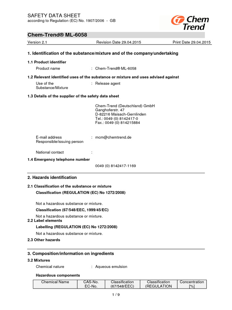 Chem Trend ML 6058 | PDF