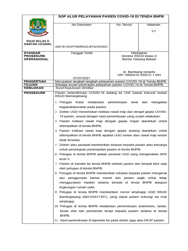 Sop Alur Pelayanan Tenda BNPB | PDF