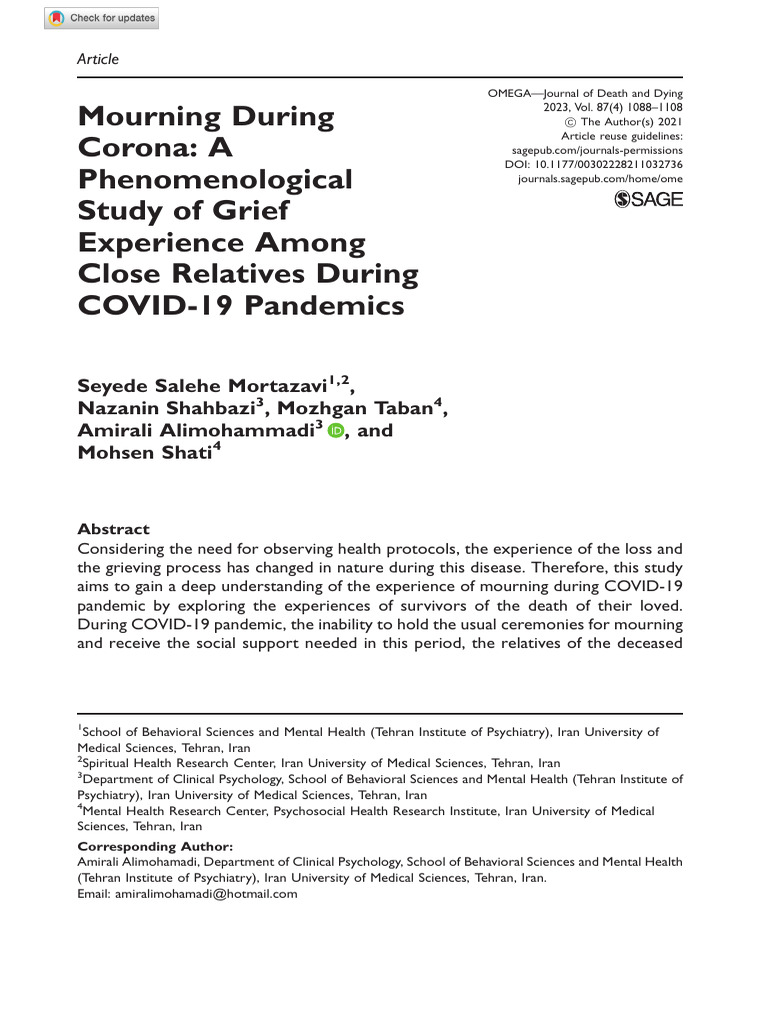 Mourning During | PDF | Grief | Psychology