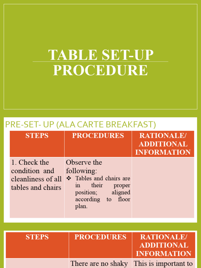 Table Set-Up Procedure | PDF