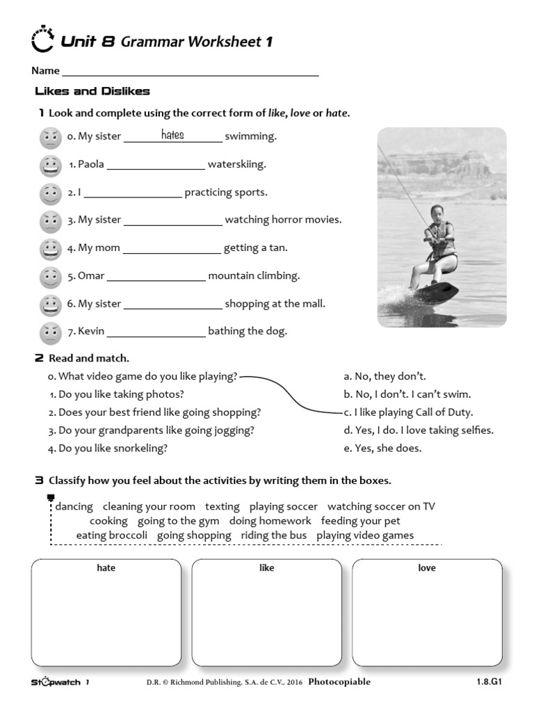 Stopwatch 1 Unit 8 Grammar 1 (1.8.G1) Second Grade | PDF