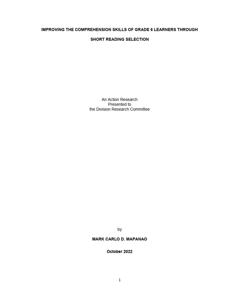 Improving The Comprehension Skills of Grade 6 Learners Through Short Reading Selection | PDF