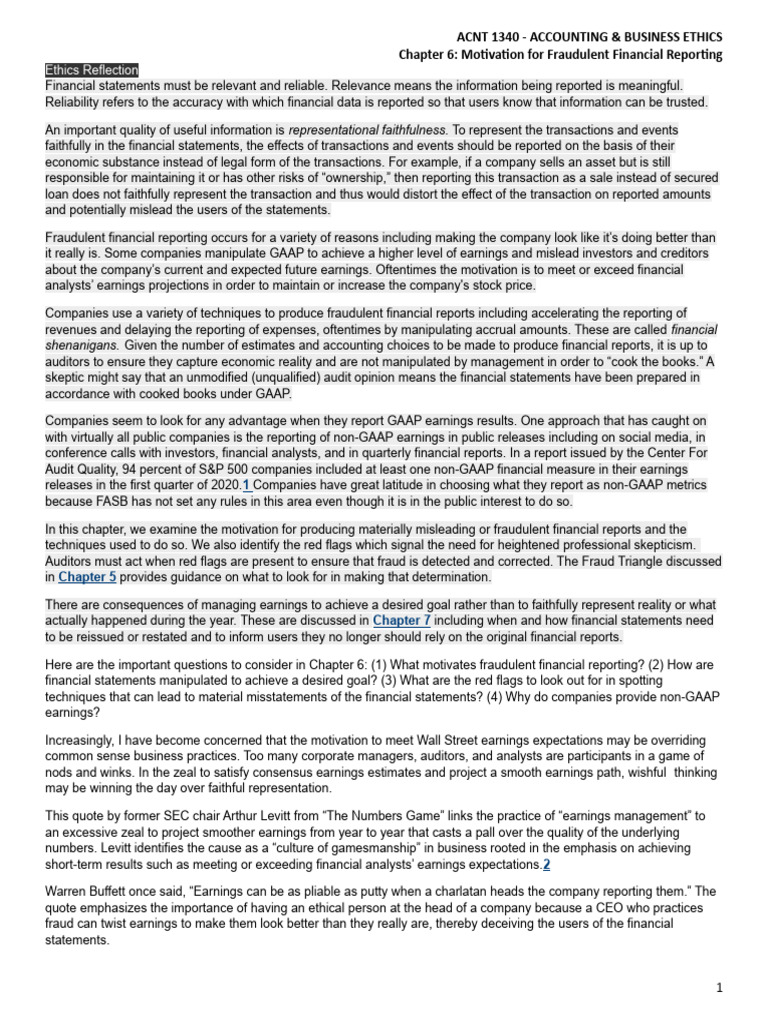 ACNT 1340 Chapter 6 Text Book Reading | PDF