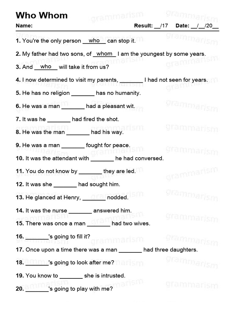Who vs. Whom Usage Guide | PDF