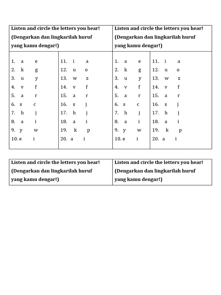 Latihan Mendengarkan Huruf ABC | PDF | Seni & Disiplin Bahasa | Kajian ...