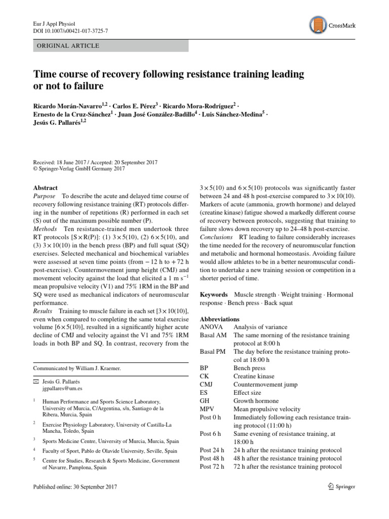 Time Course of Recovery Following Resistance Training Leading | PDF ...