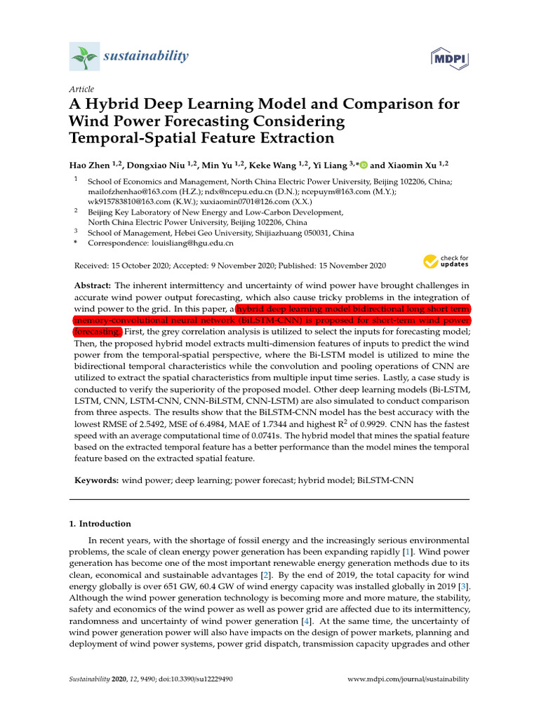 Hybrid BiLSTM-CNN for Wind Power Forecasting | PDF