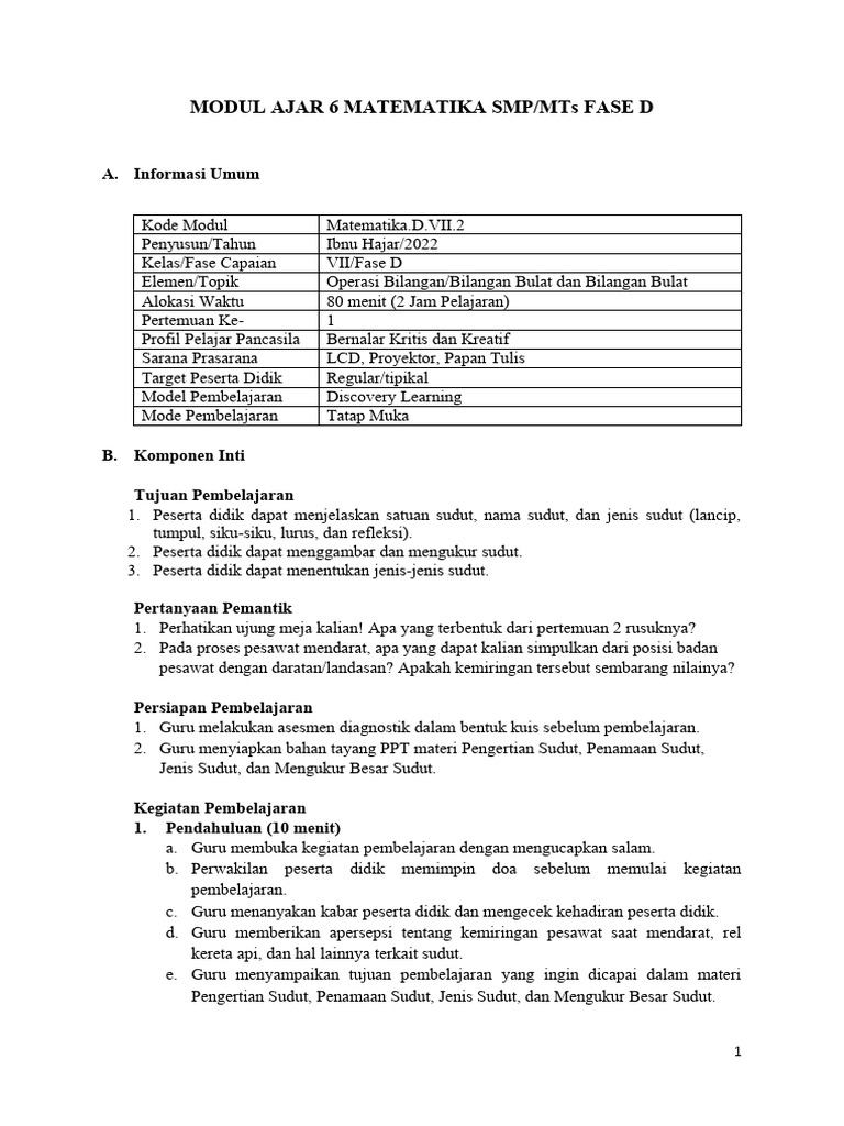 Materi Bilangan Bulat - Bab1 - MODUL AJAR MATEMATIKA SMP KELAS VII | PDF | Karier & Perkembangan