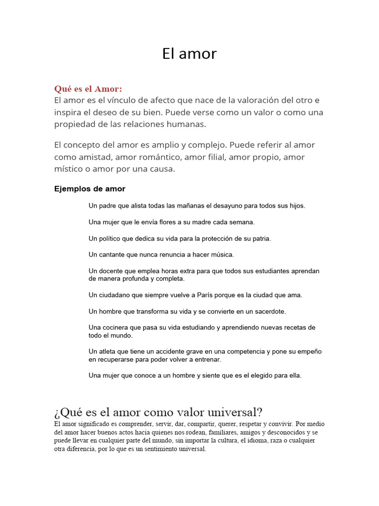 ¿Qué Es El Amor Como Valor Universal? | PDF | Amor | Autoestima