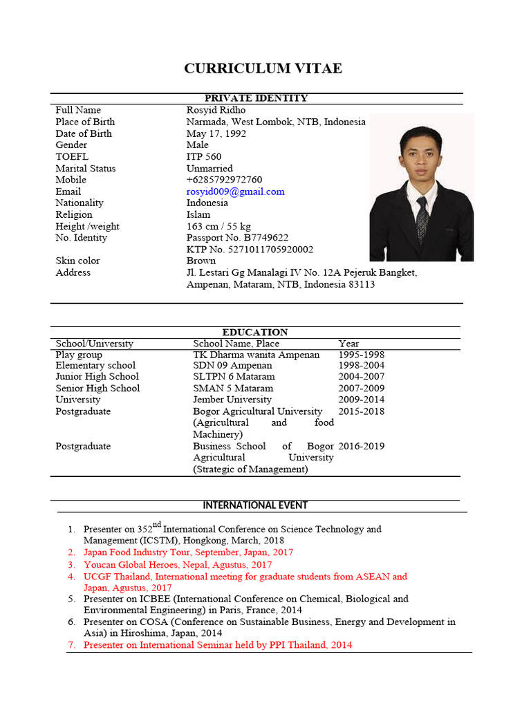 Cv-Rosyid Ridho. Indonesia. 2019-Dikonversi | PDF