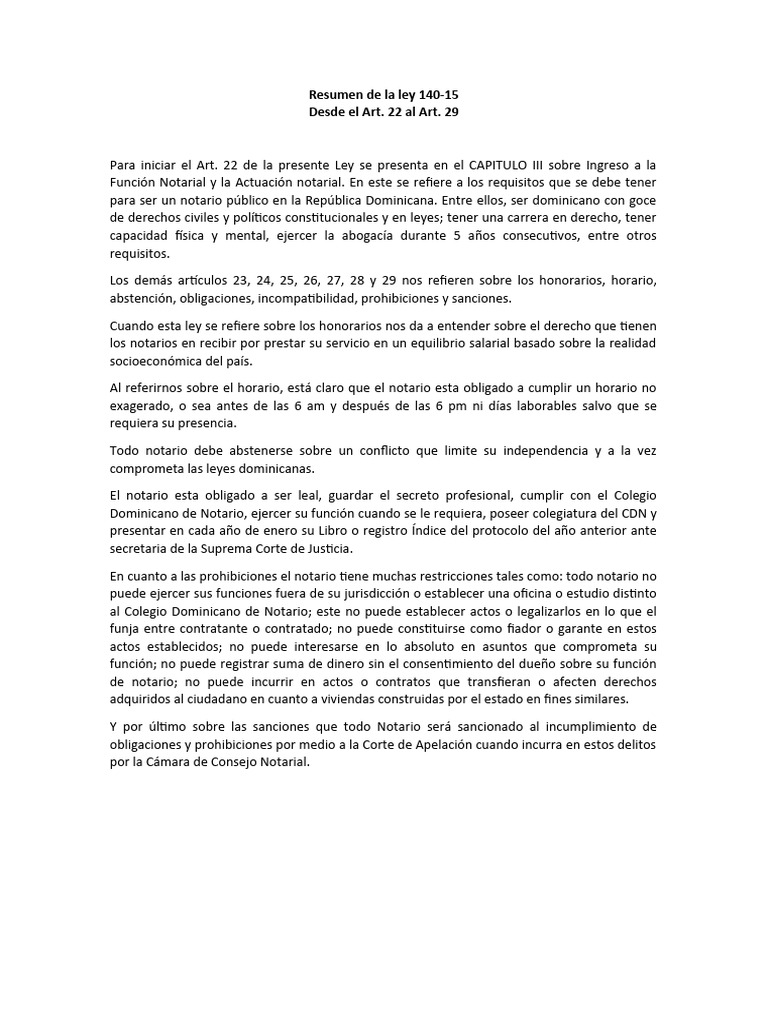 Resumen de La Ley 140-15 | PDF