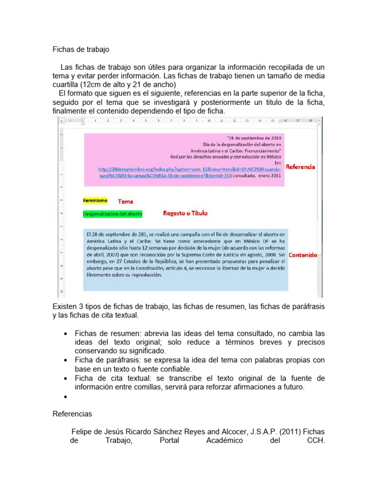 Tipos y Formato de Fichas de Trabajo | PDF