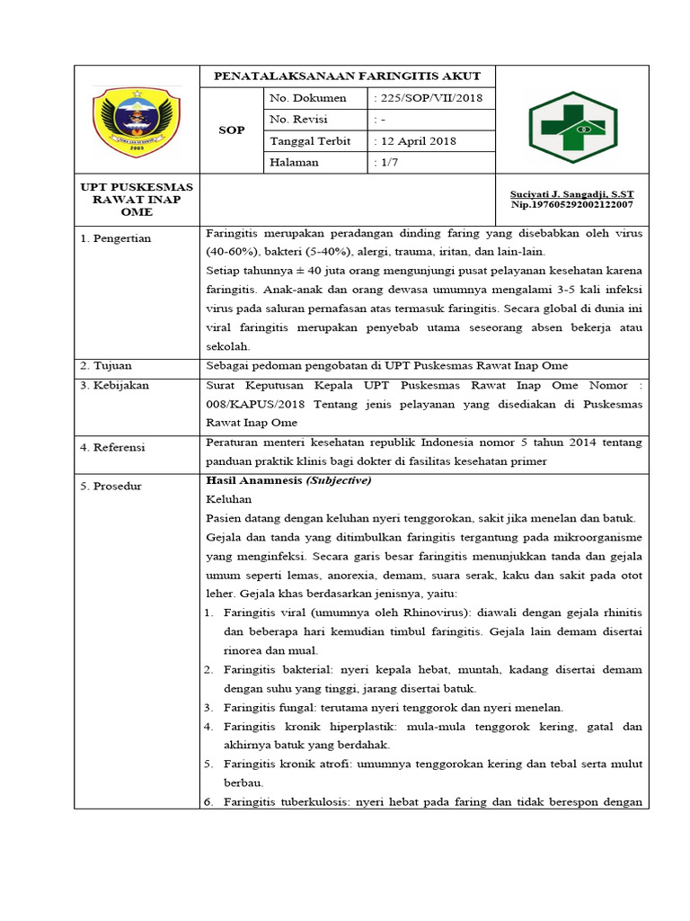 Sop Faringitis Akut | PDF | Kesehatan Holistik