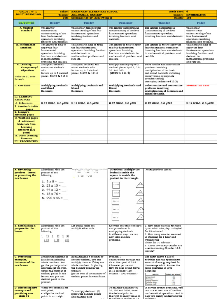 WEEK5 DLL MATH | PDF