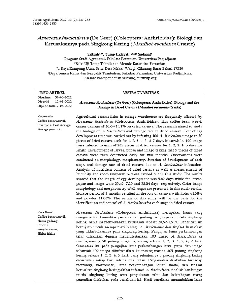 Araecerus Fasciculatus (De Geer) (Coleoptera: Anthribidae) : Biologi ...