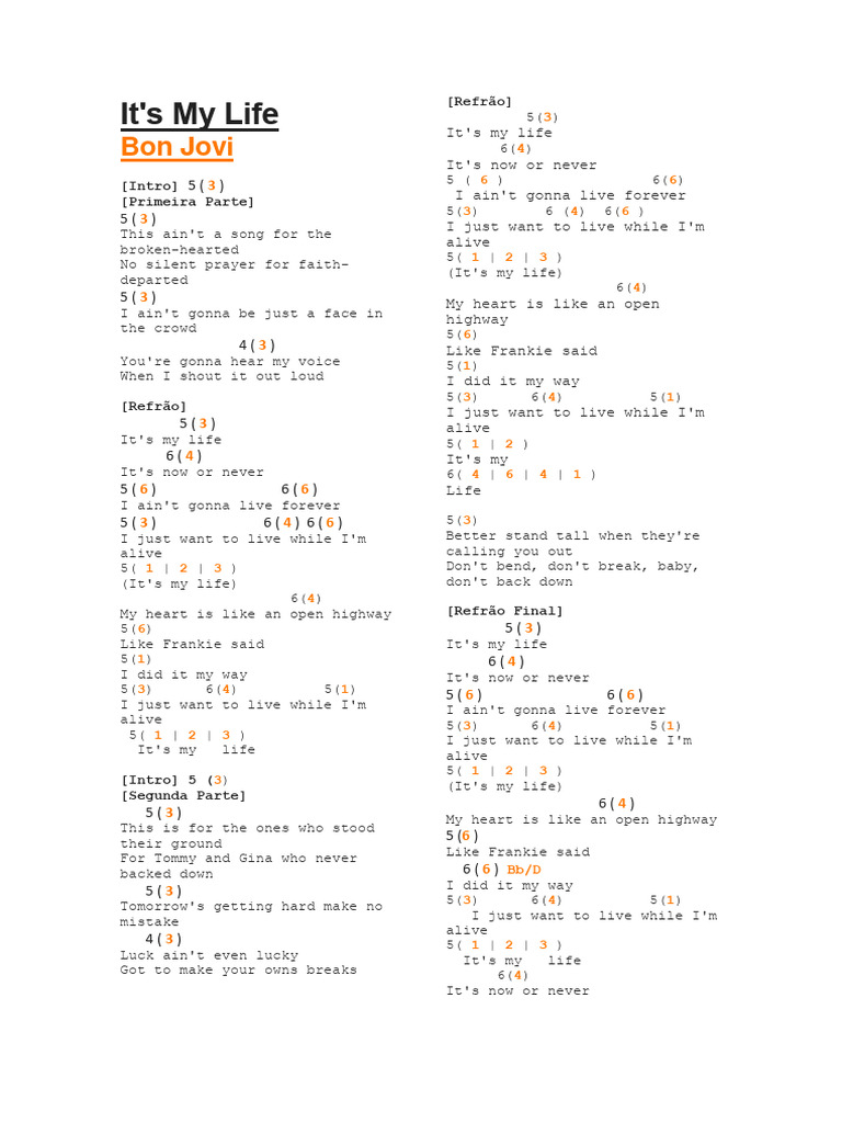 Its My Life - Bon Jovi - Cifra | PDF | Singles | Number One Singles