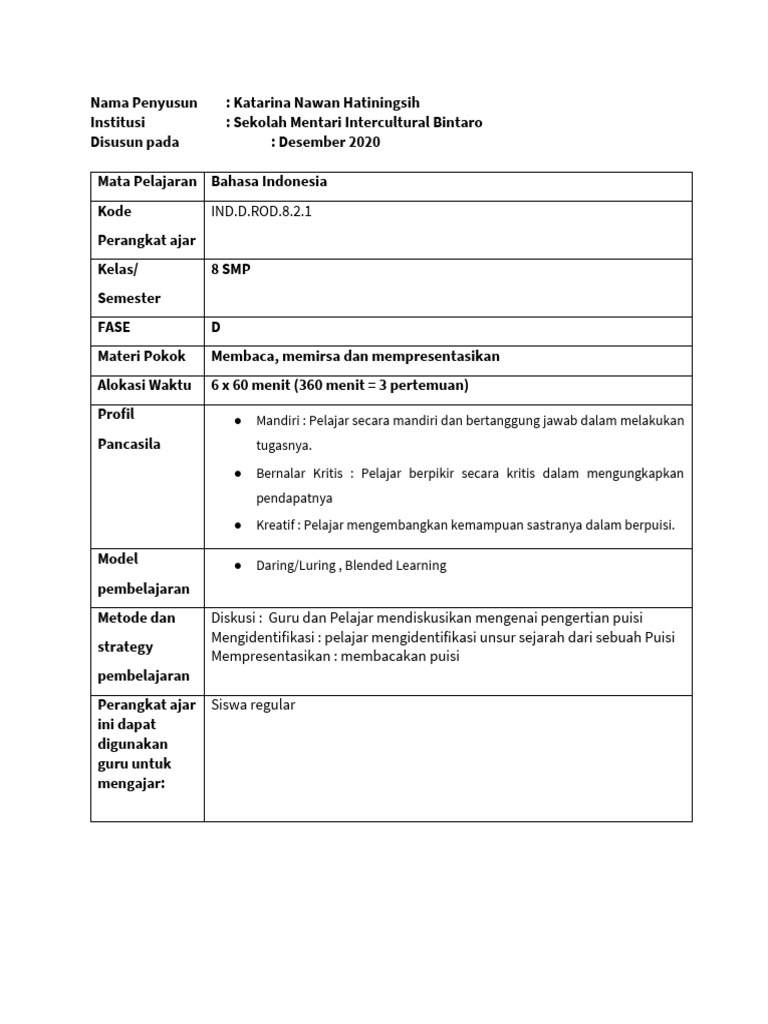 Modul Ajar Membaca Puisi | PDF