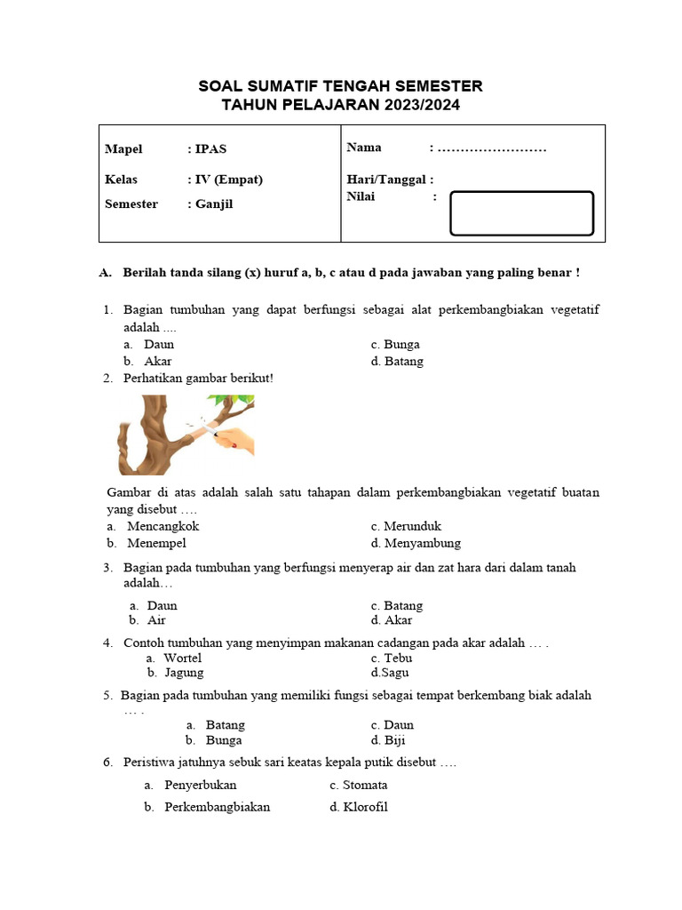 Soal Sumatif Tengah Semester Kelas 4 | PDF