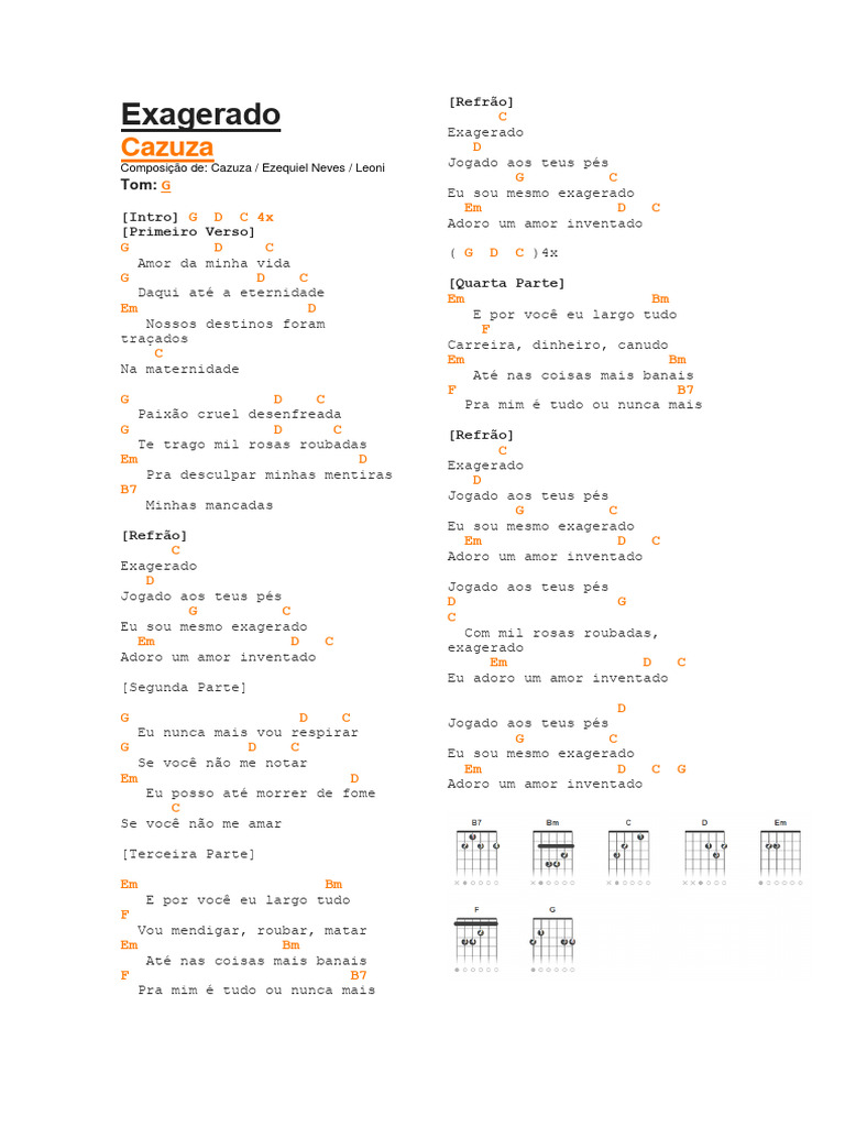 Cazuza - Exagerado (Cifra) | PDF | Música gravada