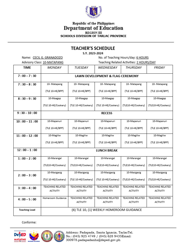 Tle Teachers Schedule For Approval | PDF | Qualifications | Vocational ...