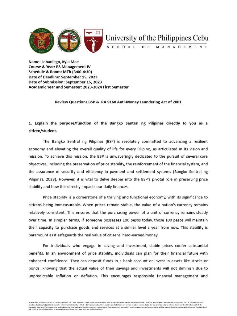 Labaniego - Reflection Paper | PDF | Money Laundering | Economies