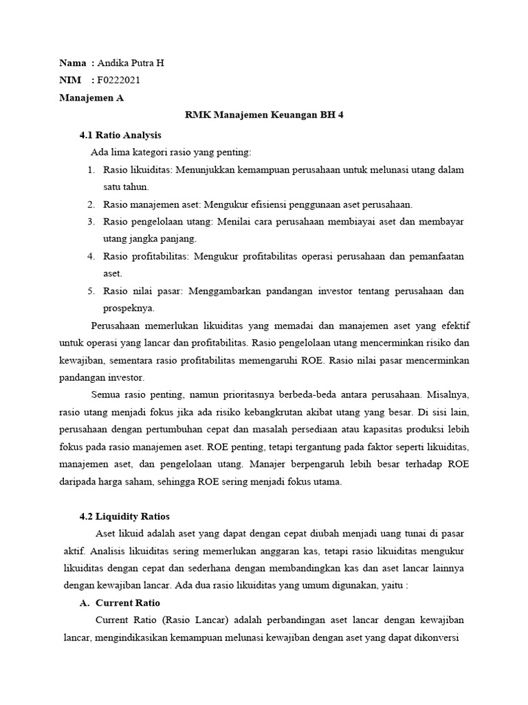 Andika Putra H - F0222021 - RMK BH 4 | PDF