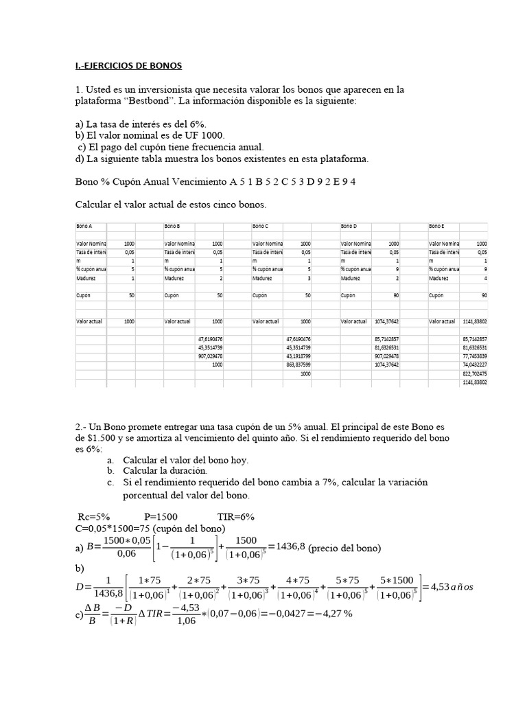 Ejercicios Resueltos de Bonos (De Guiaf2) | Descargar gratis PDF | Bonos (Finanzas) | Economias