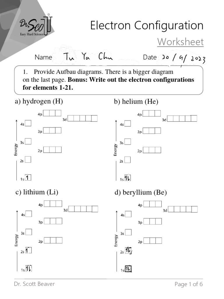 Electron Configuration Worksheet | PDF