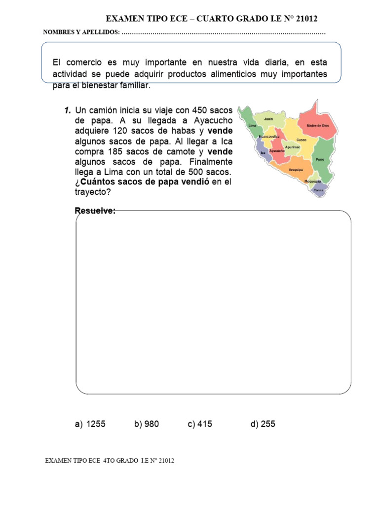 Examen Ece Dos Cuarto Grado | PDF