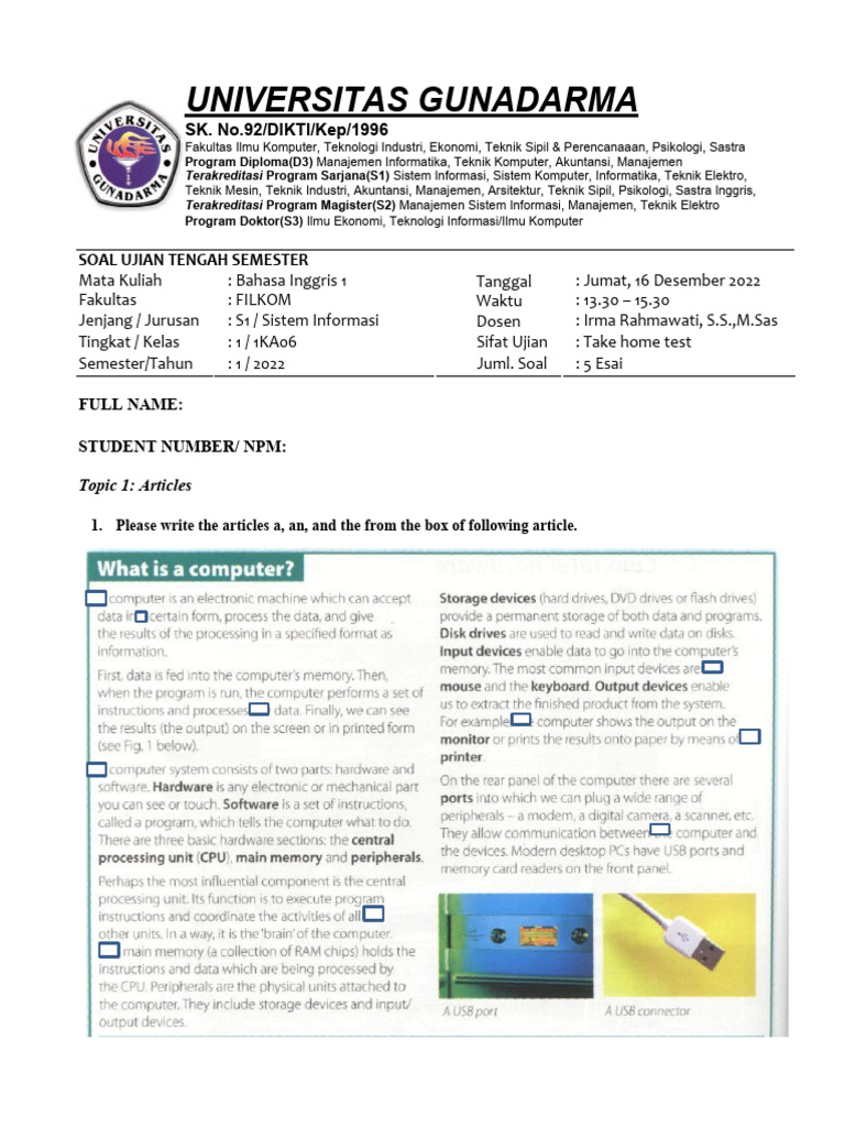 UTS (Mufti Shaleh - 10122792) Bahasa Inggris 1 Kelas 1KA06 - Dosen. Irma Rahmawati | PDF ...