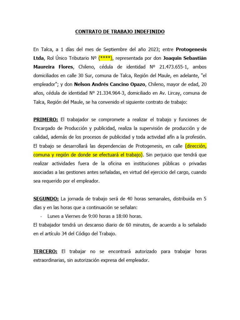 Modelo de Contrato de Trabajo Indefinido Nelson | PDF