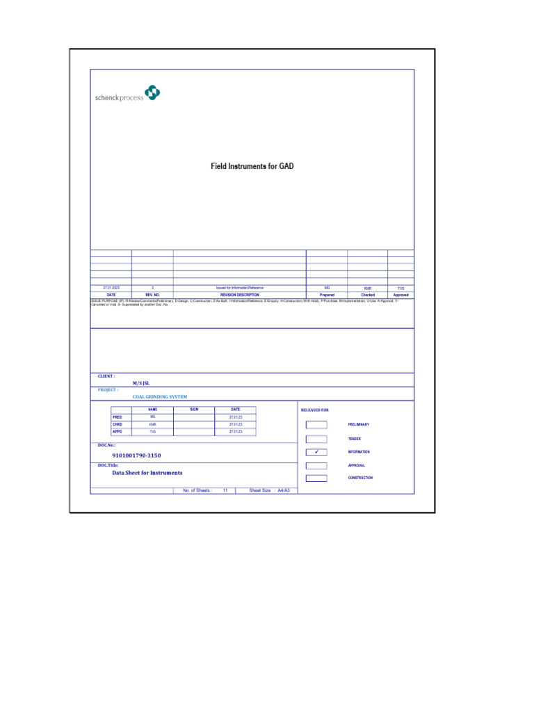 Coal Grinding System Instrument Data Sheet | PDF | Calibration ...