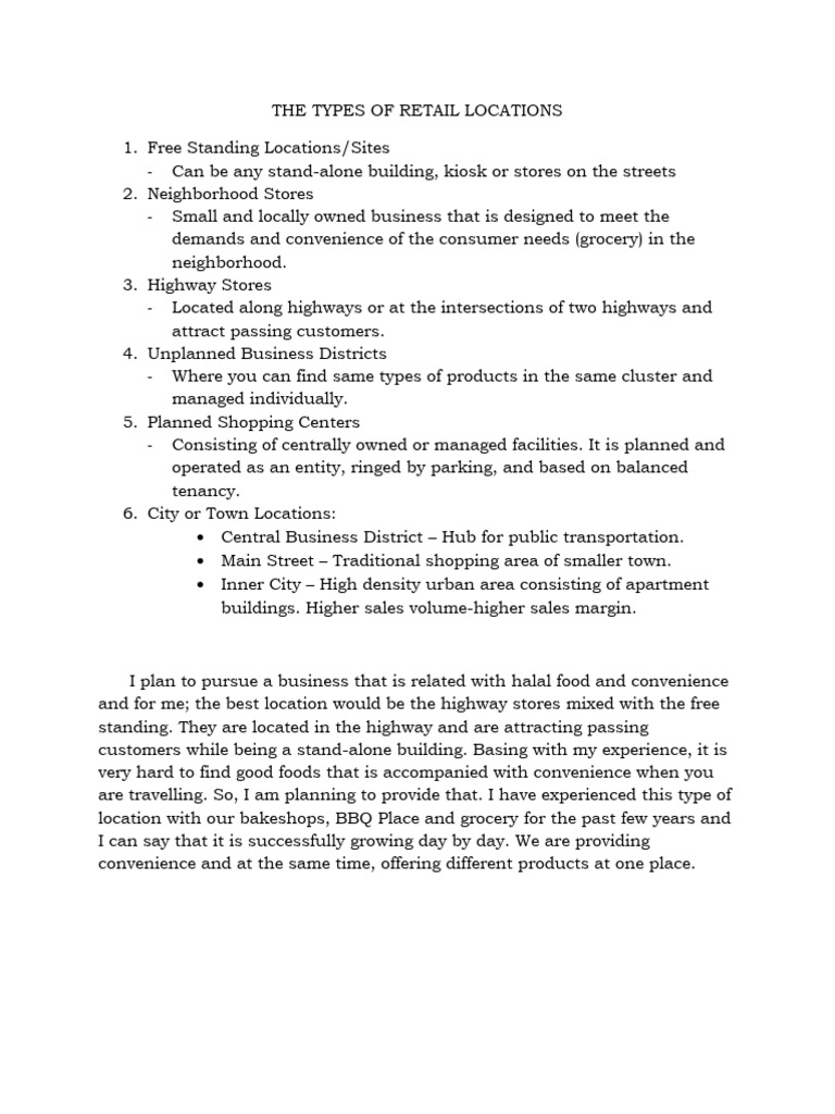 The Types of Retail Locations | PDF