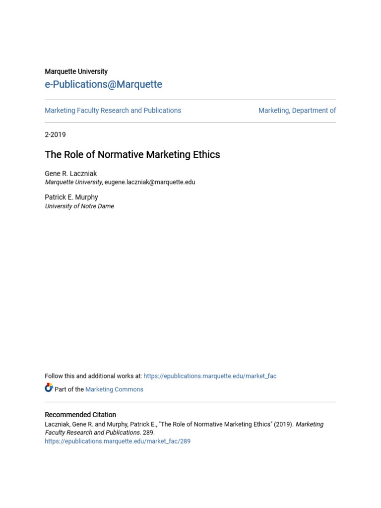 The Role of Normative Marketing Ethics | PDF | Corporate Social ...