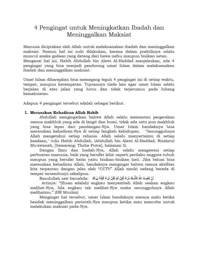 4 Pengingat Untuk Meningkatkan Ibadah Dan Meninggalkan Maksiat | PDF