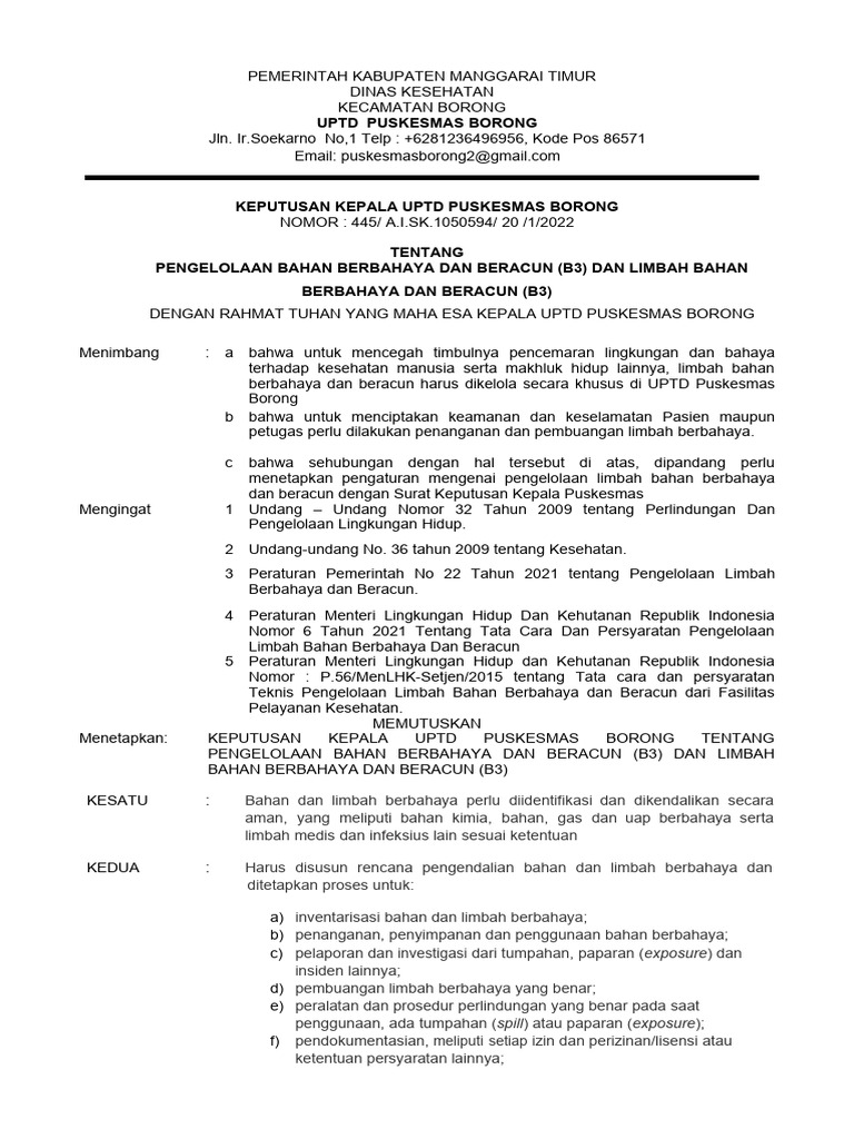 SK Pengelolaan B3 Dan Limbah B3 | PDF