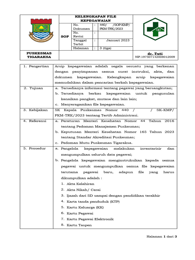 Sop Kelengkapan File Kepegawaian | PDF