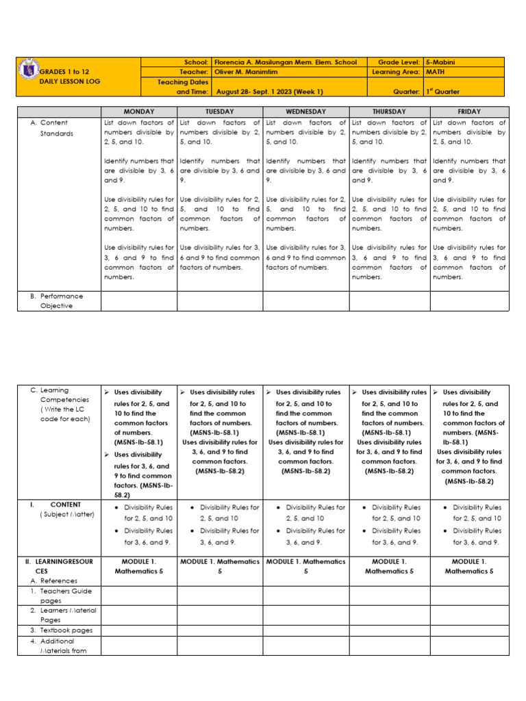 DLL-G5 Week-1-Math | PDF | Cognitive Science | Cognition