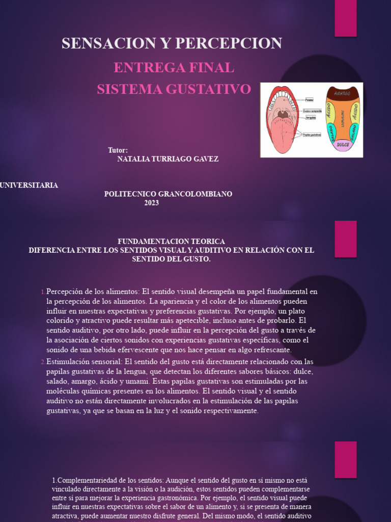 Entrega Final Sensacion Percepcion | PDF | Gusto | Percepción