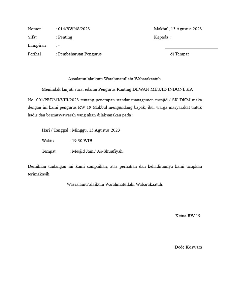 Surat Undangan Dmi RW19 | PDF