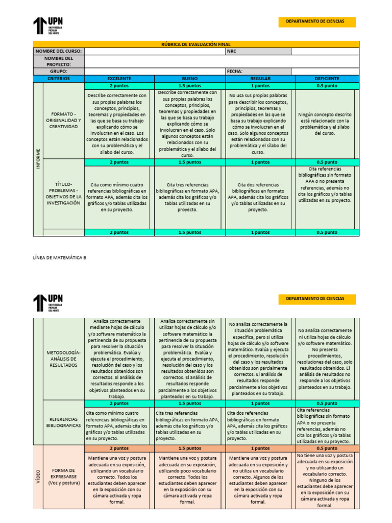 Rubrica de Evaluación - Informe Final | PDF